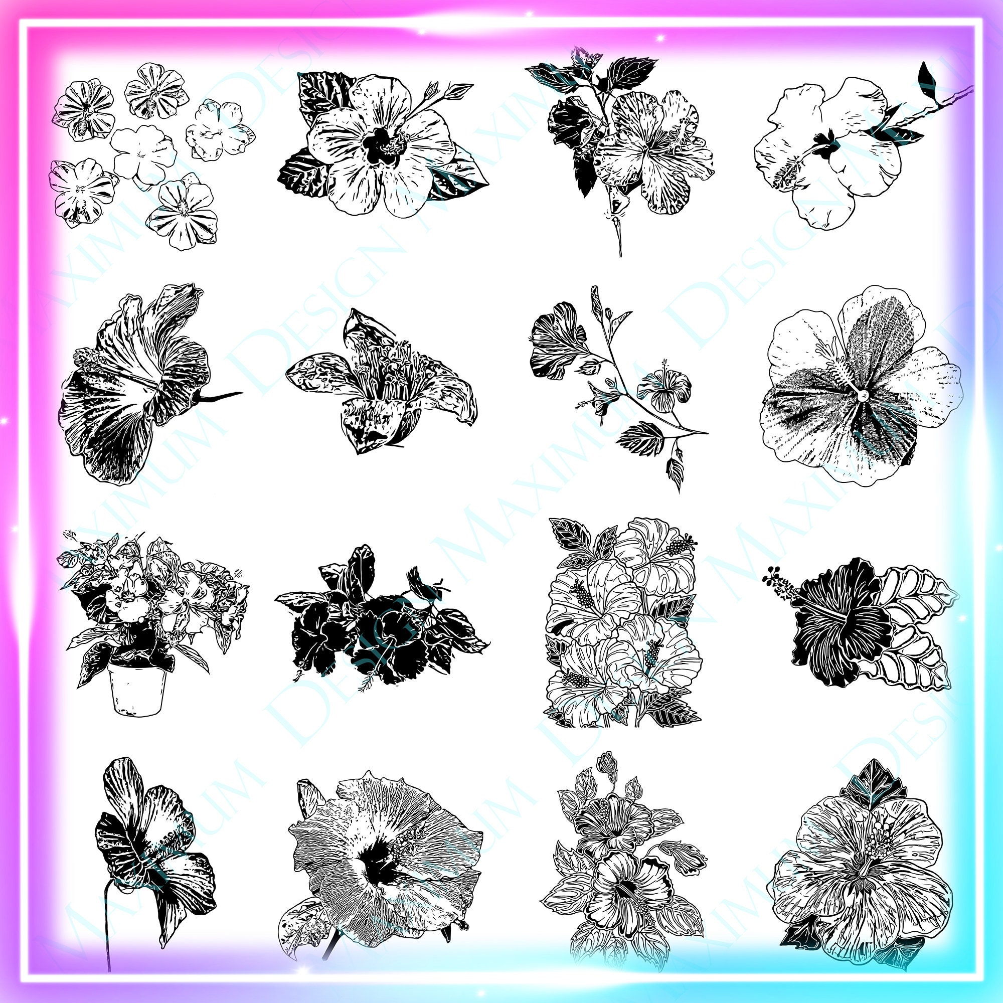Hibiscus Flower, Unique Procreate Brush Set 16 Stamps, Stamp, Brushes ...