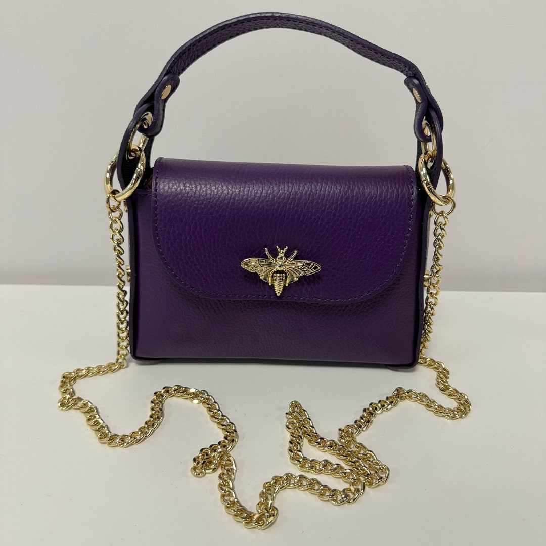 Bee Leather Shoulder Bag Women Handmade Italian Gold Tone Metal Chain ...