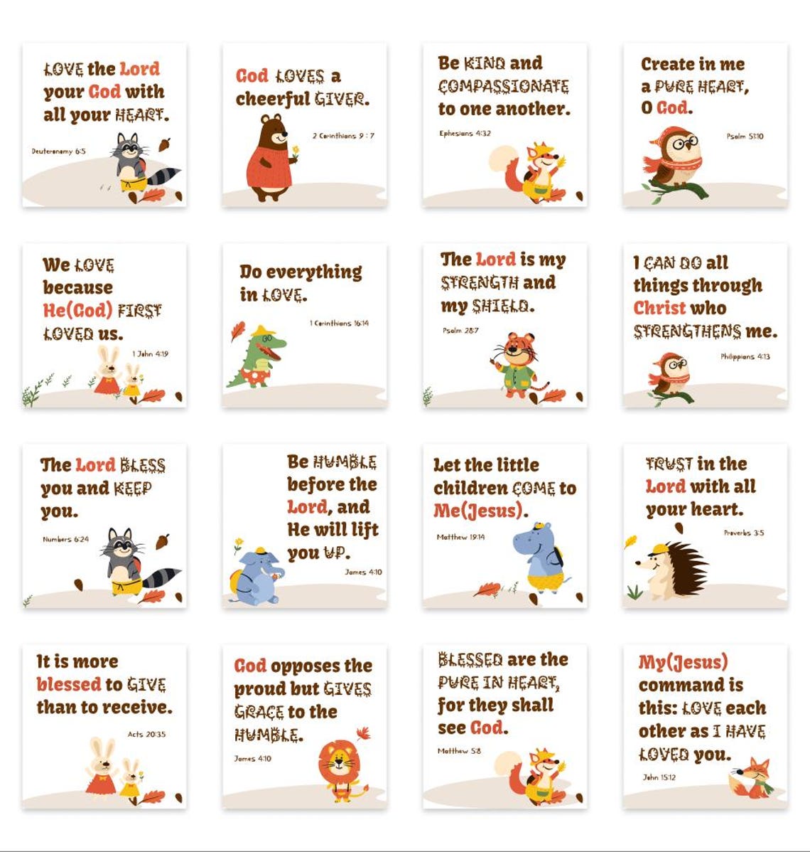 12 Kids' Bible Memory Verse Printable Download Card for Lunchtime ...