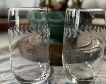 Vintage Anchor Hocking Clear Glass Laurel Tumblers Set of 6 Leaf Vine ...
