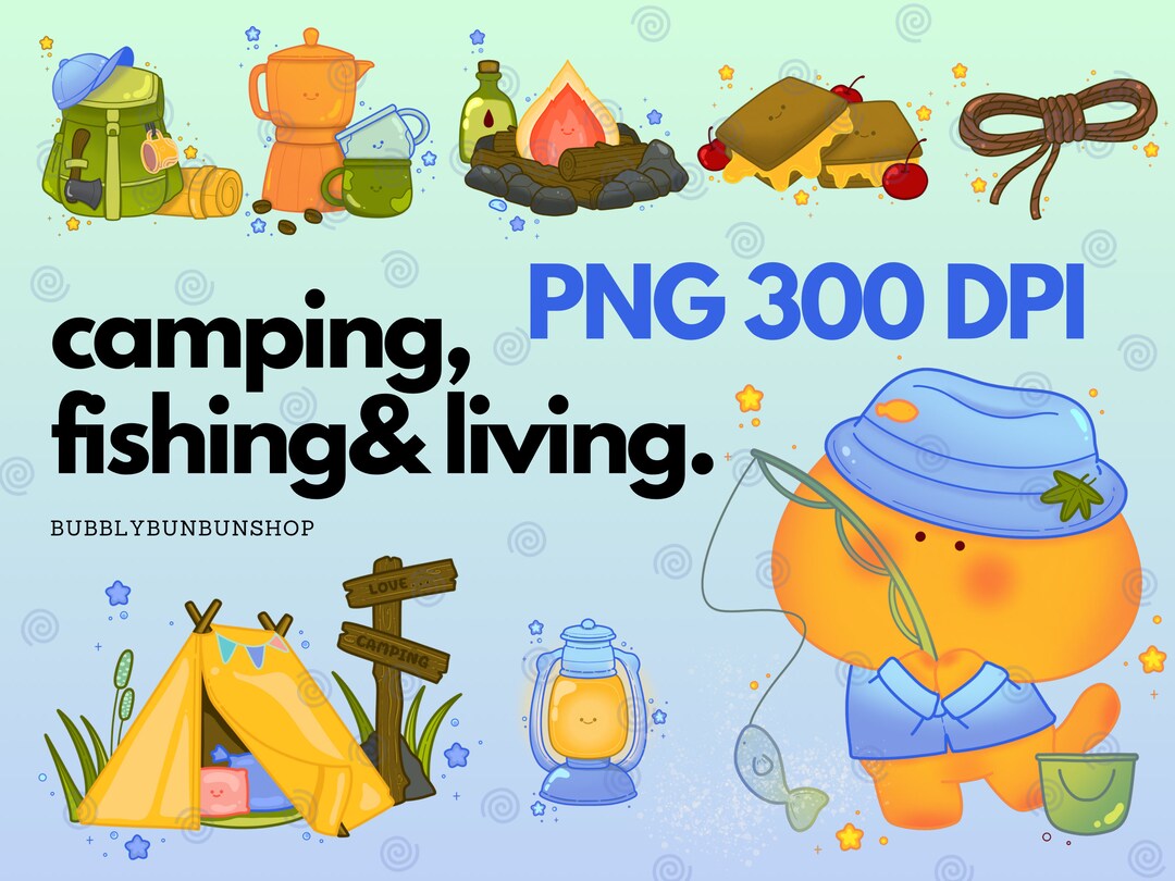 Camping Clip Art Set Png Outdoor Camp Fire Png Cute Pack Hand Draw ...