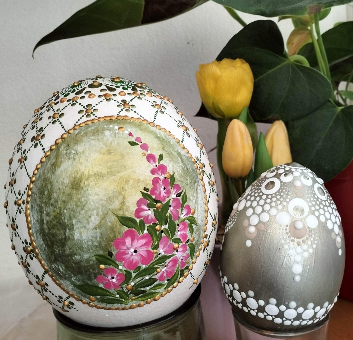 Ostrich Egg Decorated With Hand-painted Mandala and Floral Motifs, Hand ...
