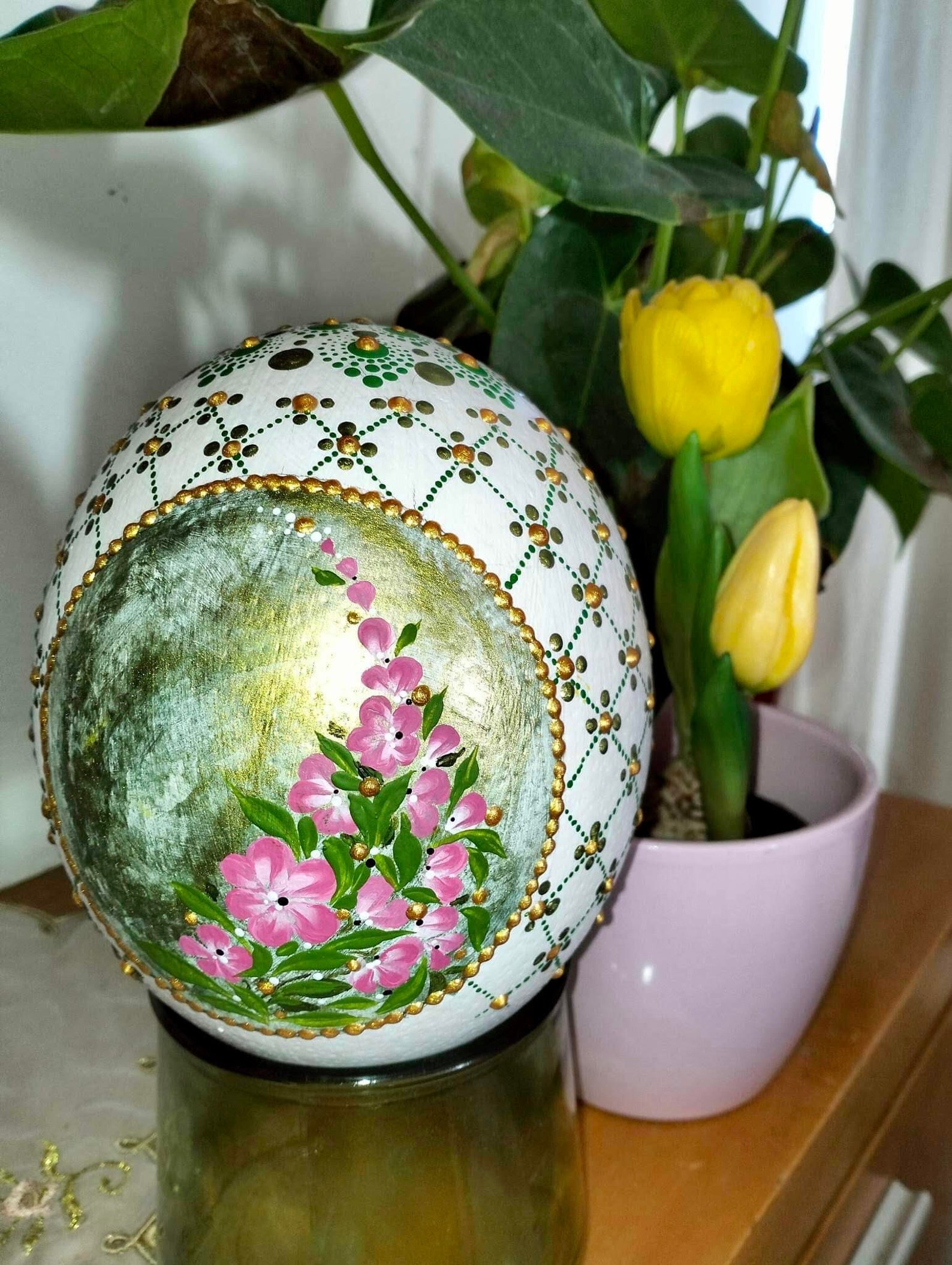 Ostrich Egg Decorated With Hand-painted Mandala and Floral Motifs, Hand ...