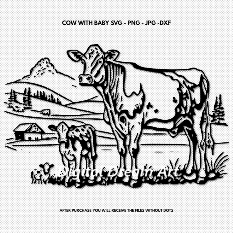Cow With Baby on the Farm Image SVG PNG DXF Farm Animal Svg Clipart ...