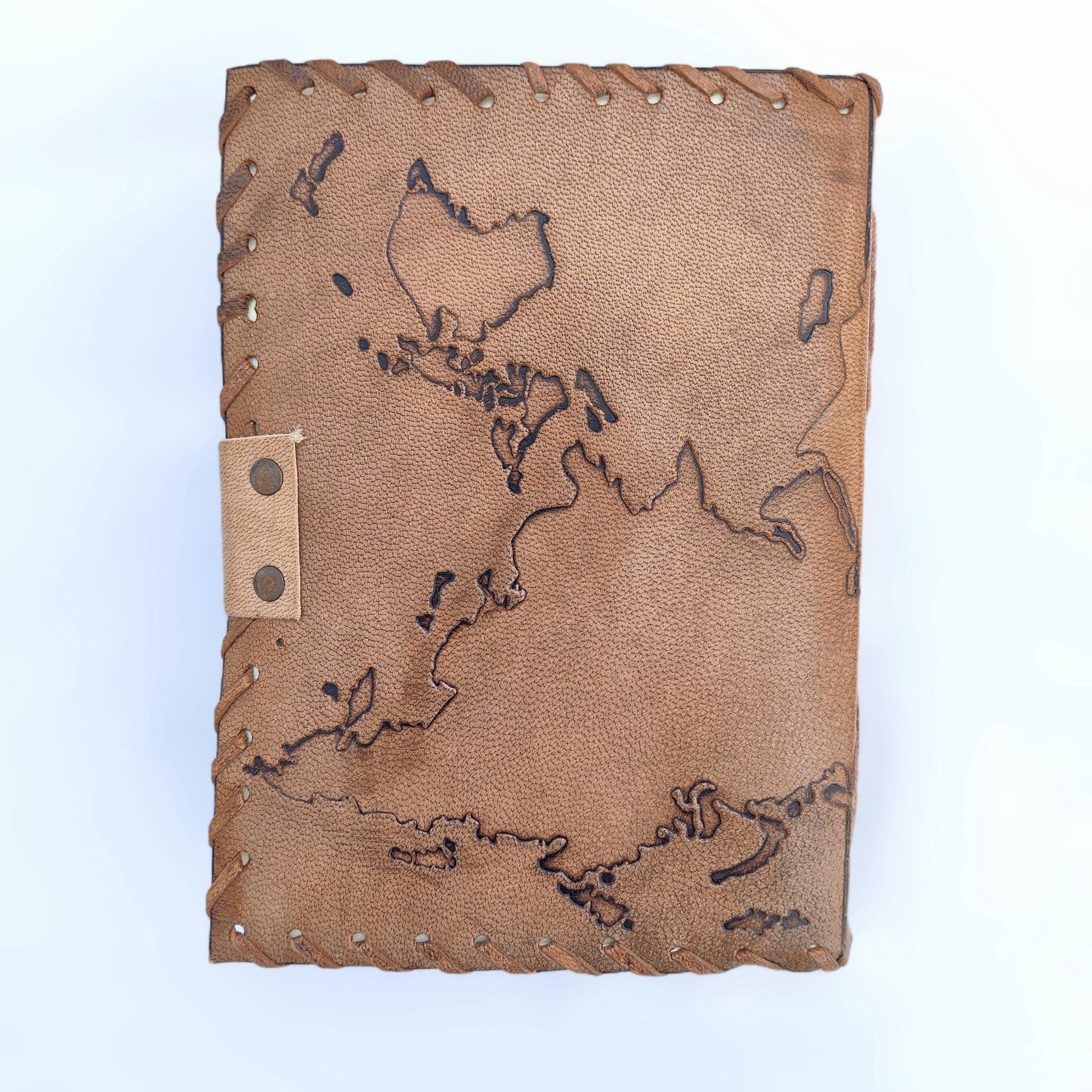 World Map, Leather Journal, With Decal Handmade Papers, 144 Papers, - Etsy