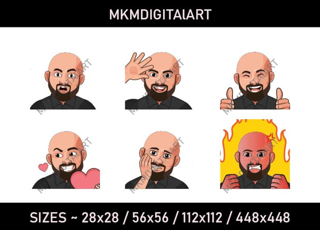 Bald Man Twitch Emote Pack 6 Unique Emotes for Streamers - Etsy