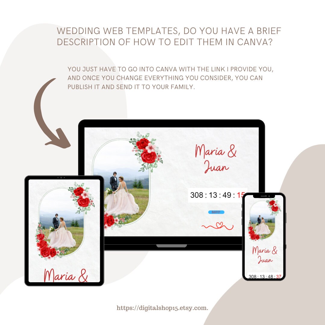 Canva Website Template for WEDDING Invitation, Editable WEB Page ...
