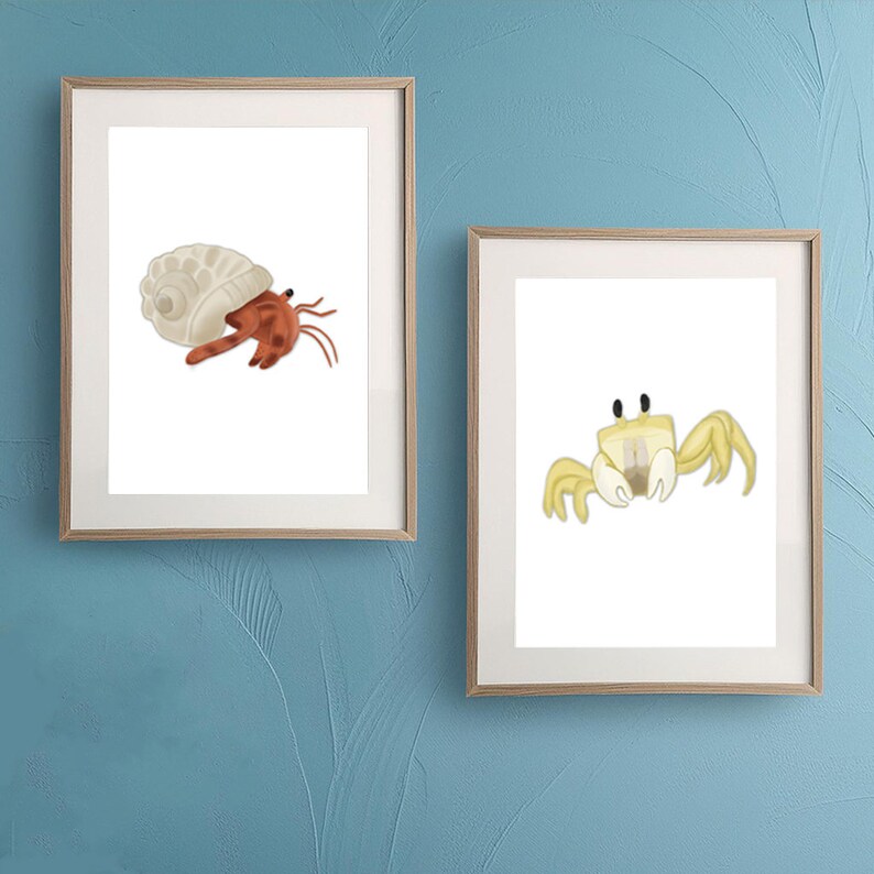 Sea Animals Poster Set Crab Poster Hermit Crab Poster Kids Room Sea ...