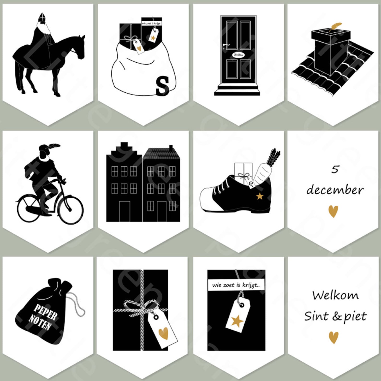 Sinterklaas Decoration DIY, Sinterklaas Garland Black and White, Making ...