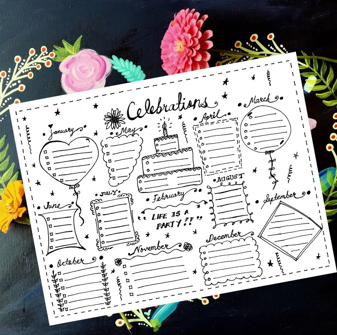 Hand Drawn Printable Bujo, Birthday Tracker, Celebration Tracker ...