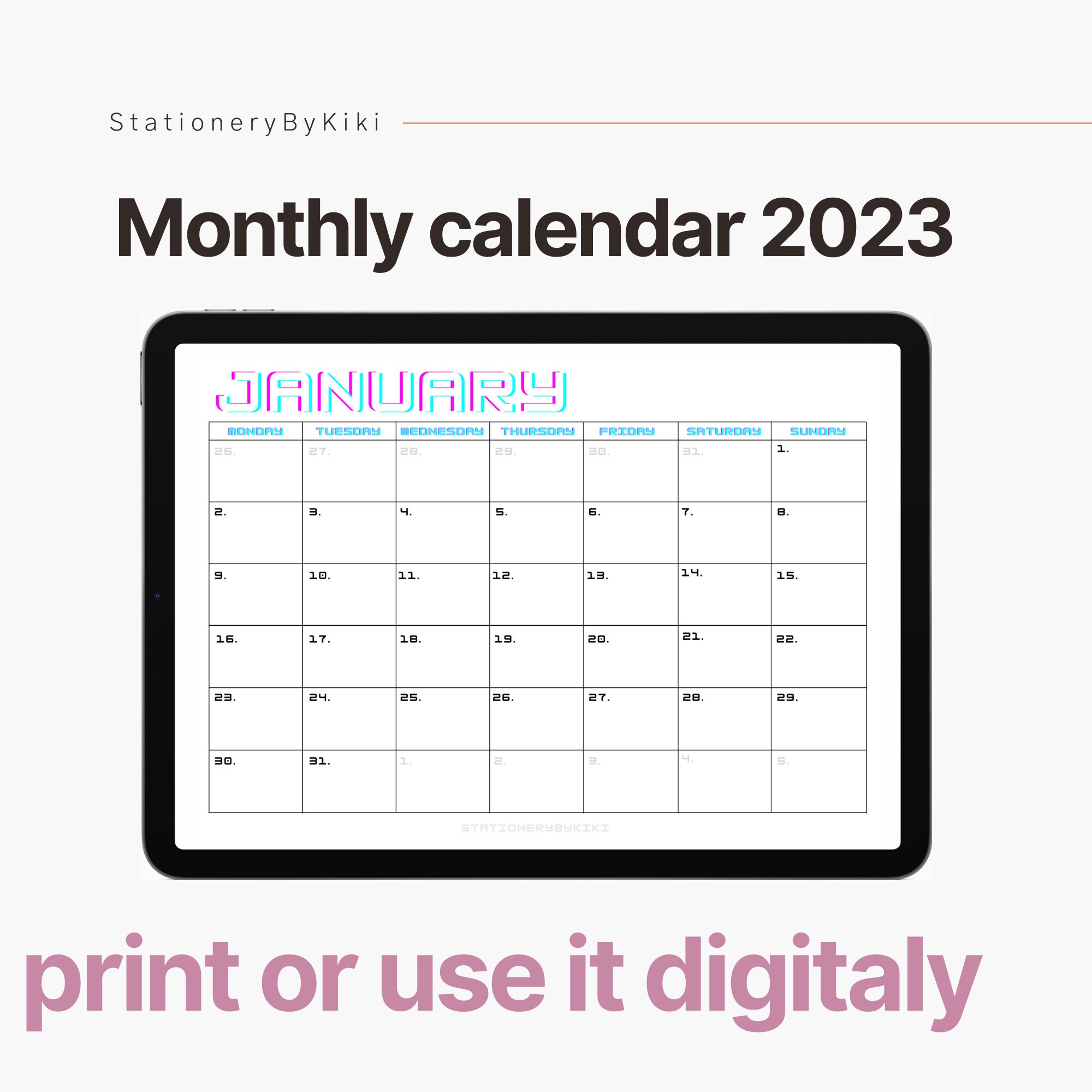 2023 Printable Calendar Landscape, Monthly Calendar 2023, Printable and ...
