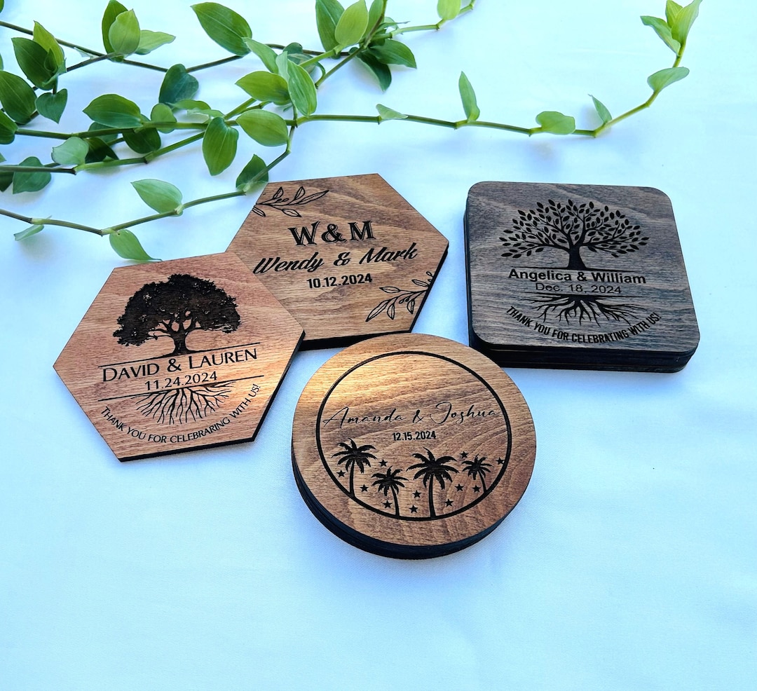 Set of 100 Personalized Wood Coaster, Wedding Favors, Wedding Coasters ...