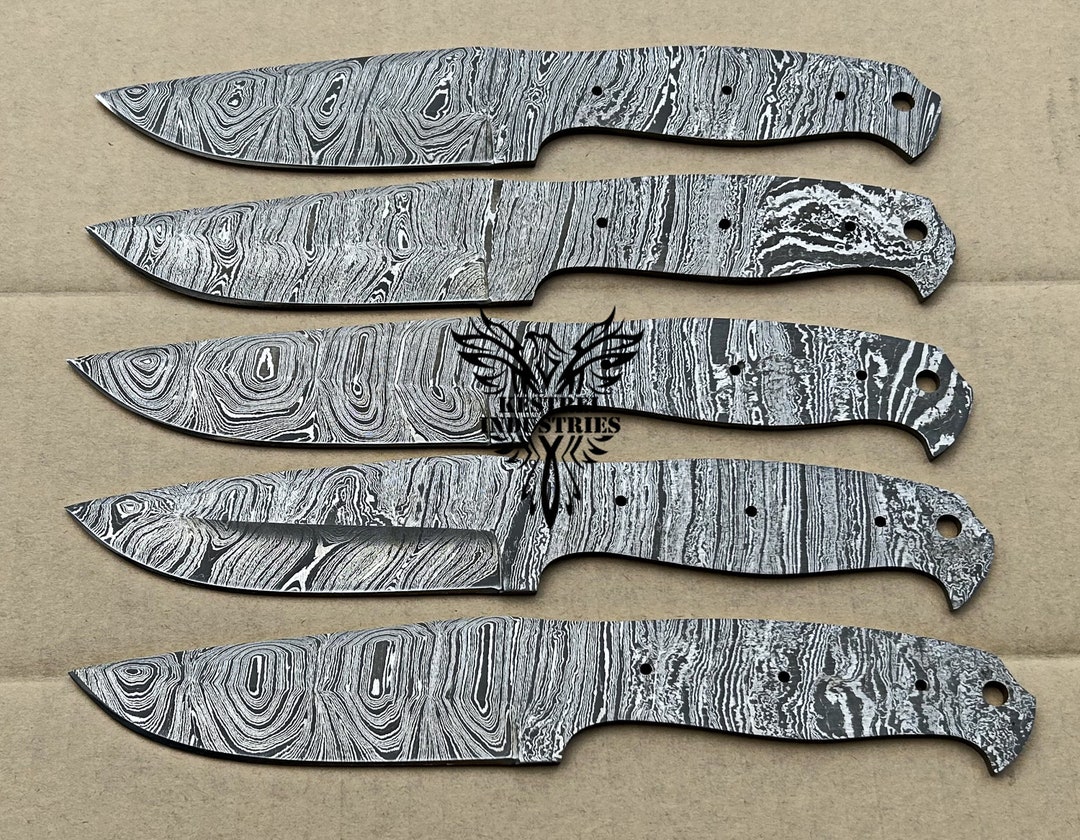Lot of 5 Handmade Damascus Knife Blank | Forged Damascus Steel Blade | Knife Making Supply | DIY ...