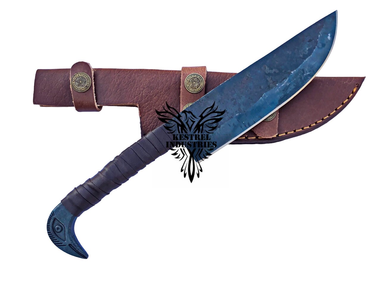 Smith Custom Handmade Carbon Steel Viking Raven Knife With Leather ...
