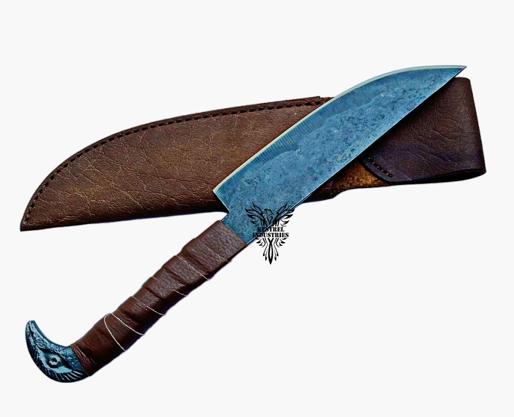 Custom Handmade Viking Carbon Steel Raven Knife With Pure Cowhide ...