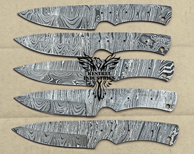 Lot of 5 Damascus Steel Blank Blade Knife for Knife Making Supplies ...