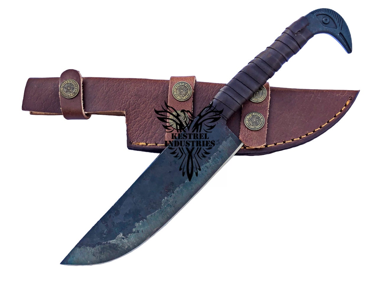 Smith Custom Handmade Carbon Steel Viking Raven Knife With Leather ...