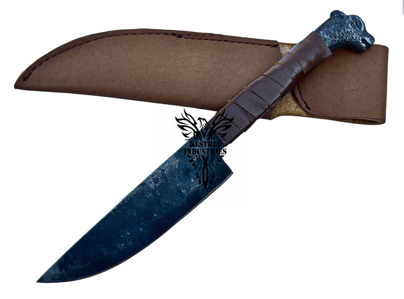 Smith Custom Handmade Carbon Steel Viking Raven Knife With Leather ...