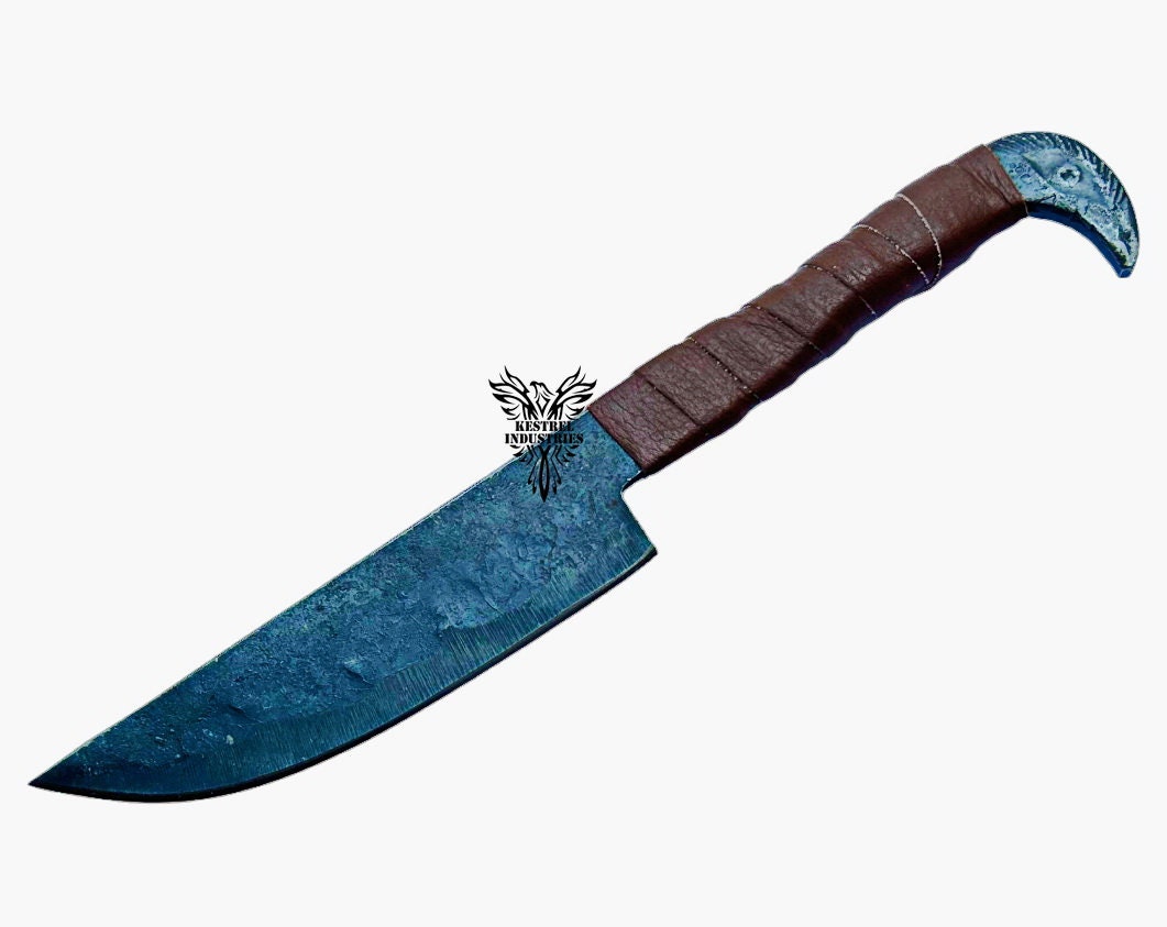 Custom Handmade Viking Carbon Steel Raven Knife With Pure Cowhide ...