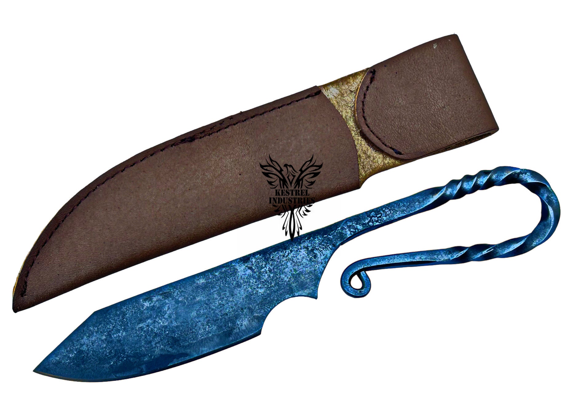 Smith Custom Handmade Carbon Steel Viking Raven Knife With Leather ...