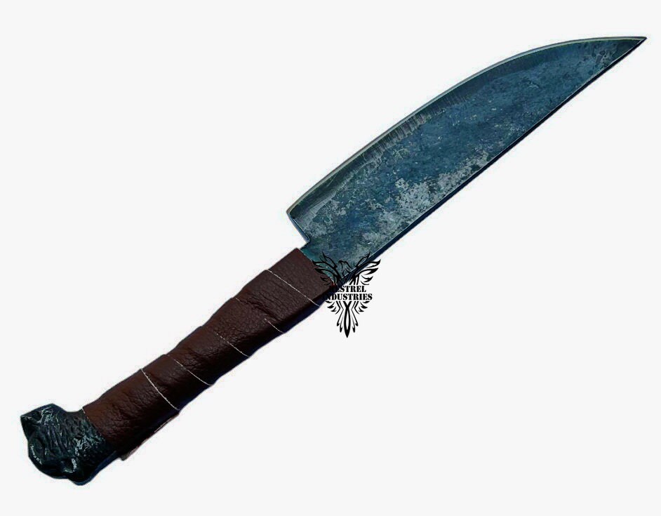 Custom Handmade Viking Carbon Steel Wolf Head Knife With Pure Cowhide ...