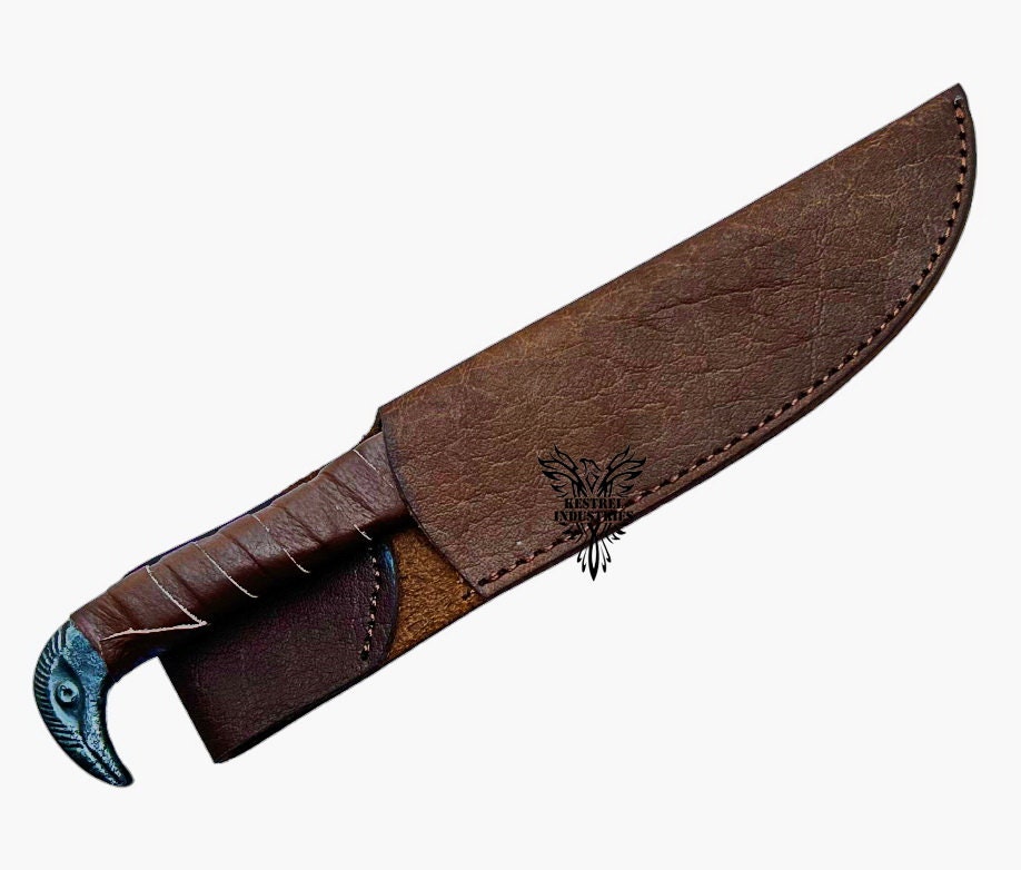 Custom Handmade Viking Carbon Steel Raven Knife With Pure Cowhide ...