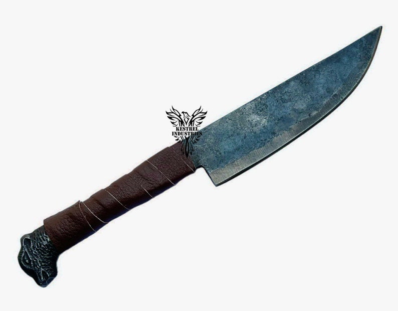 Custom Handmade Viking Carbon Steel Wolf Head Knife With Pure Cowhide ...