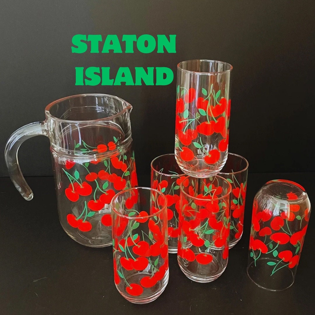Vintage Lemonade Set X6 GLASSES and JUG Cherry Cordial Set Tumbler and ...