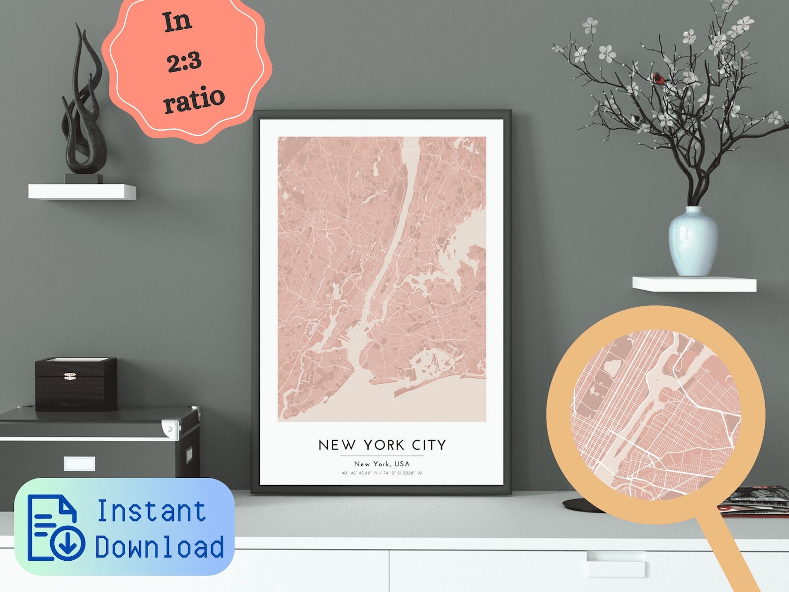 New York City Map Poster in Skin Pastel Printable File in - Etsy