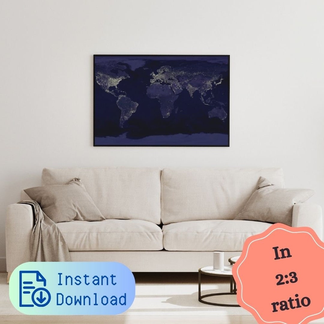 Earth at Night Satellite Print 2:3 Ratio NASA Photography Instant ...