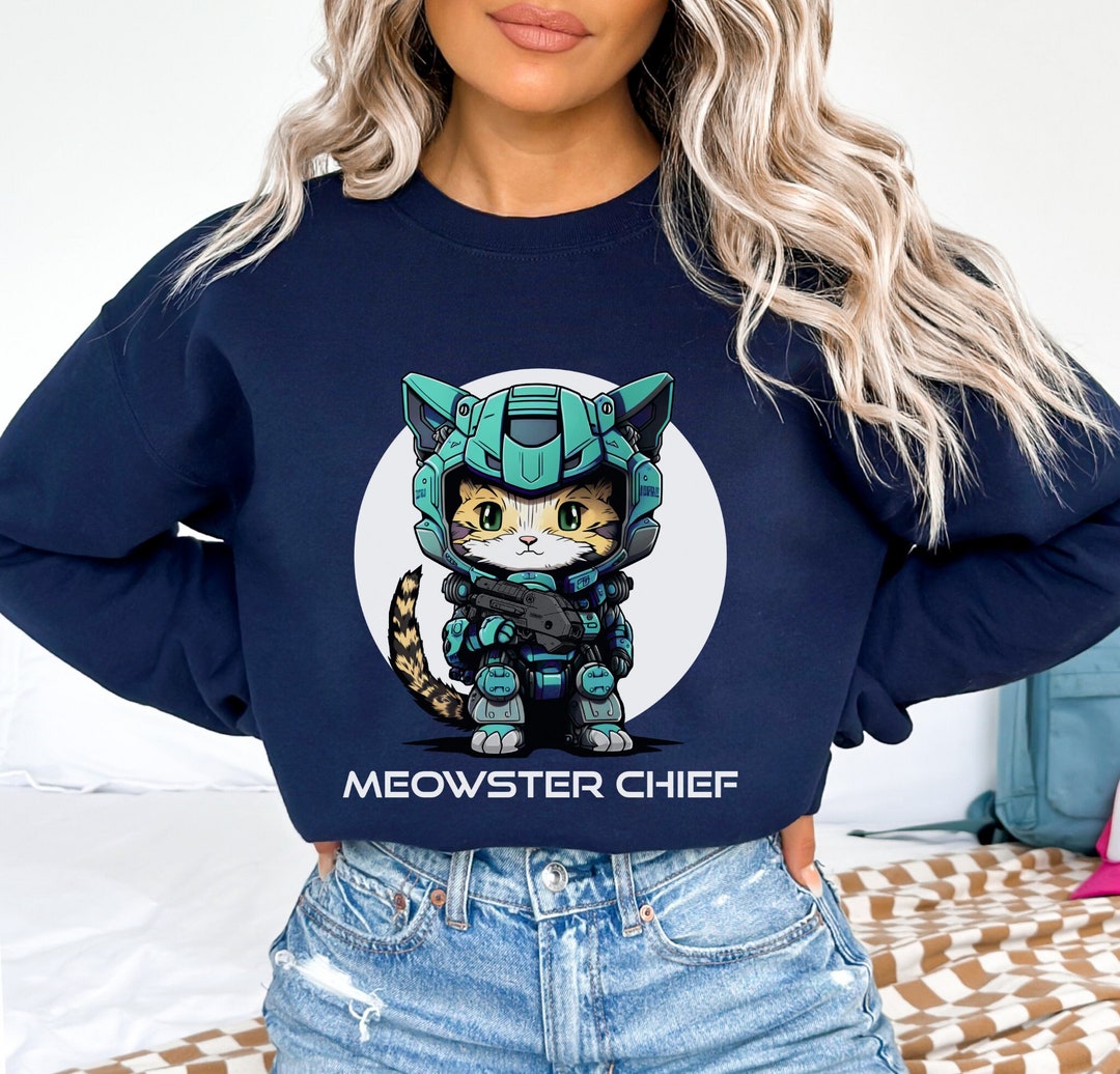 Teal Meowster Chief Sweatshirt Gamer Chief Gamer Cat Orange Cat FPS Dad ...