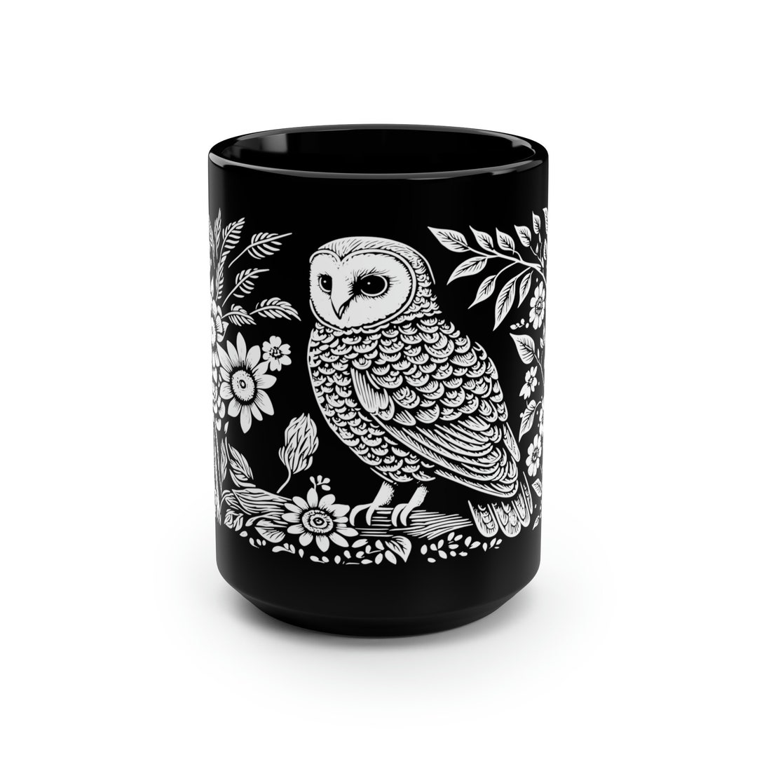 Barn Owl Block Print Style 15oz Mug Linocut Mug Nature Woodland ...