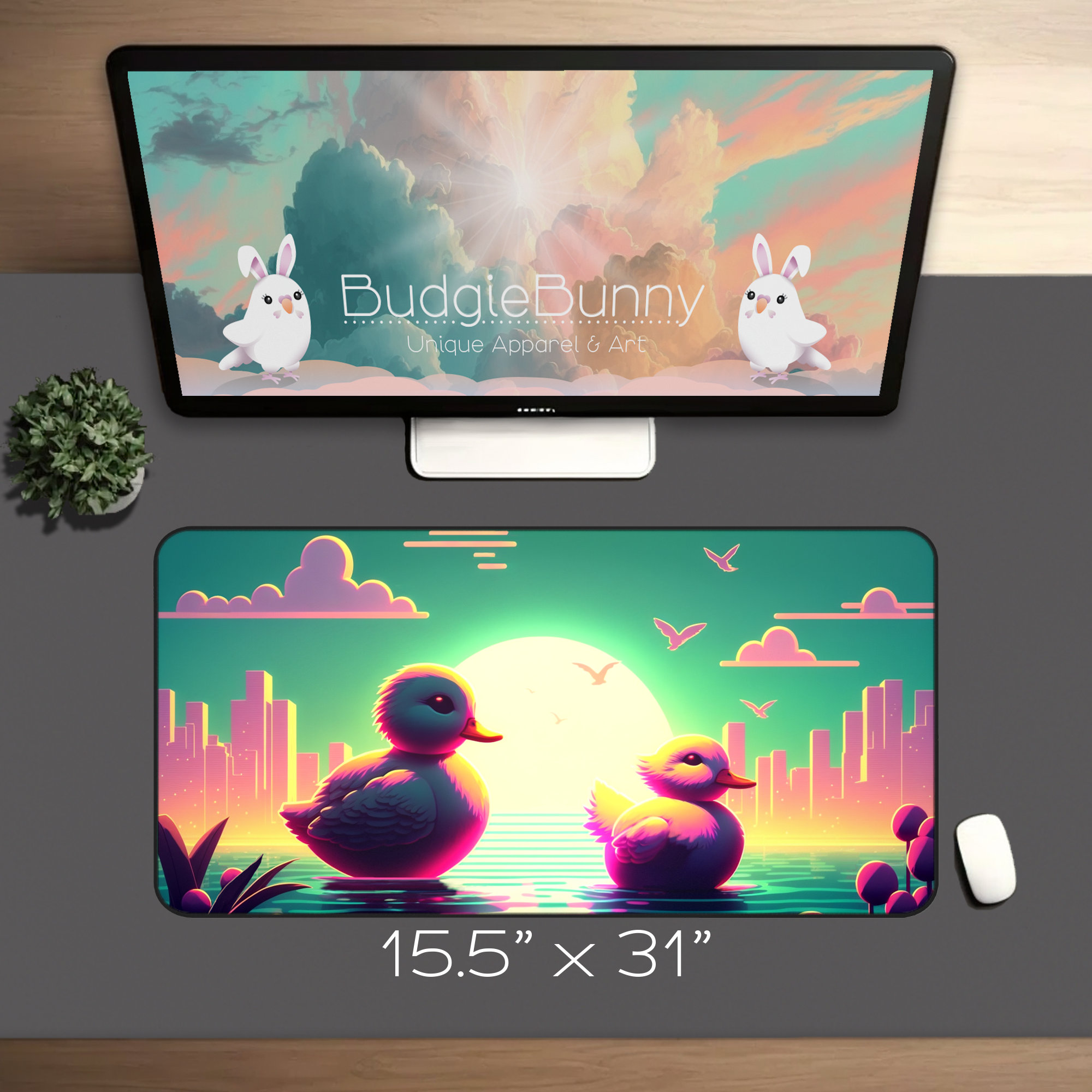 Retrowave Ducks Desk Mat Synthwave Futuristic Vibrant Colors Duck Lover ...