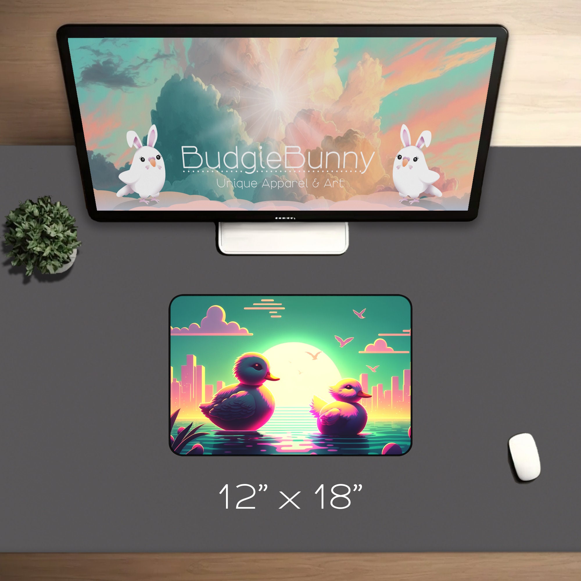 Retrowave Ducks Desk Mat Synthwave Futuristic Vibrant Colors Duck Lover ...