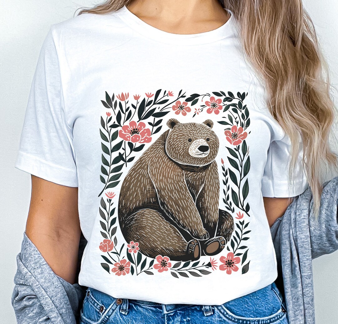 Floral Bear Block Print Style Shirt Bear Shirt Bear Lover Shirt Bear ...