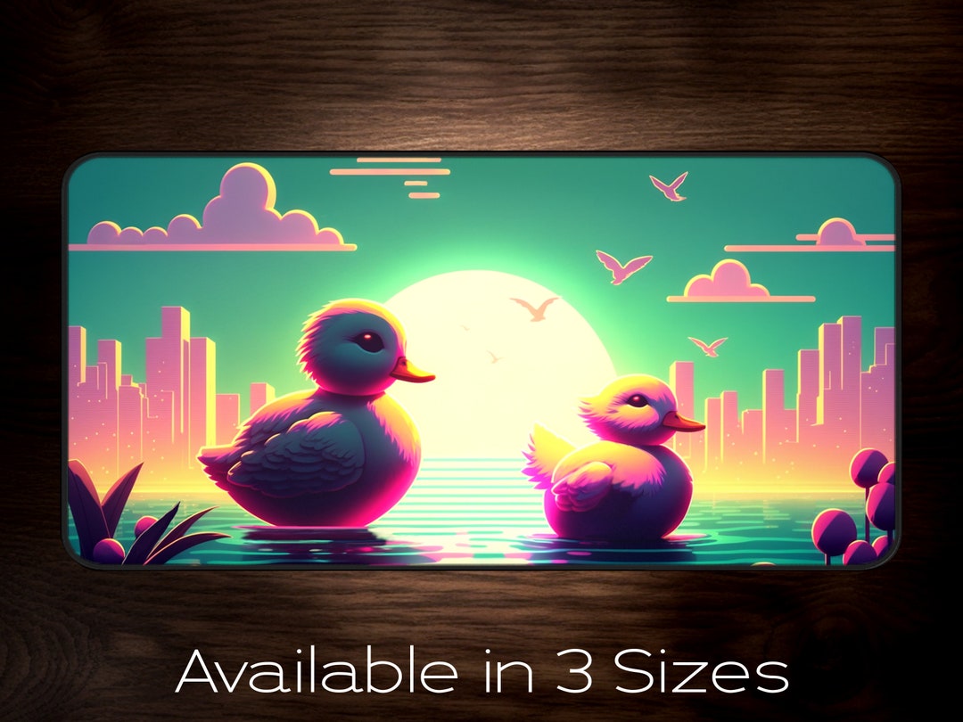 Retrowave Ducks Desk Mat Synthwave Futuristic Vibrant Colors Duck Lover ...