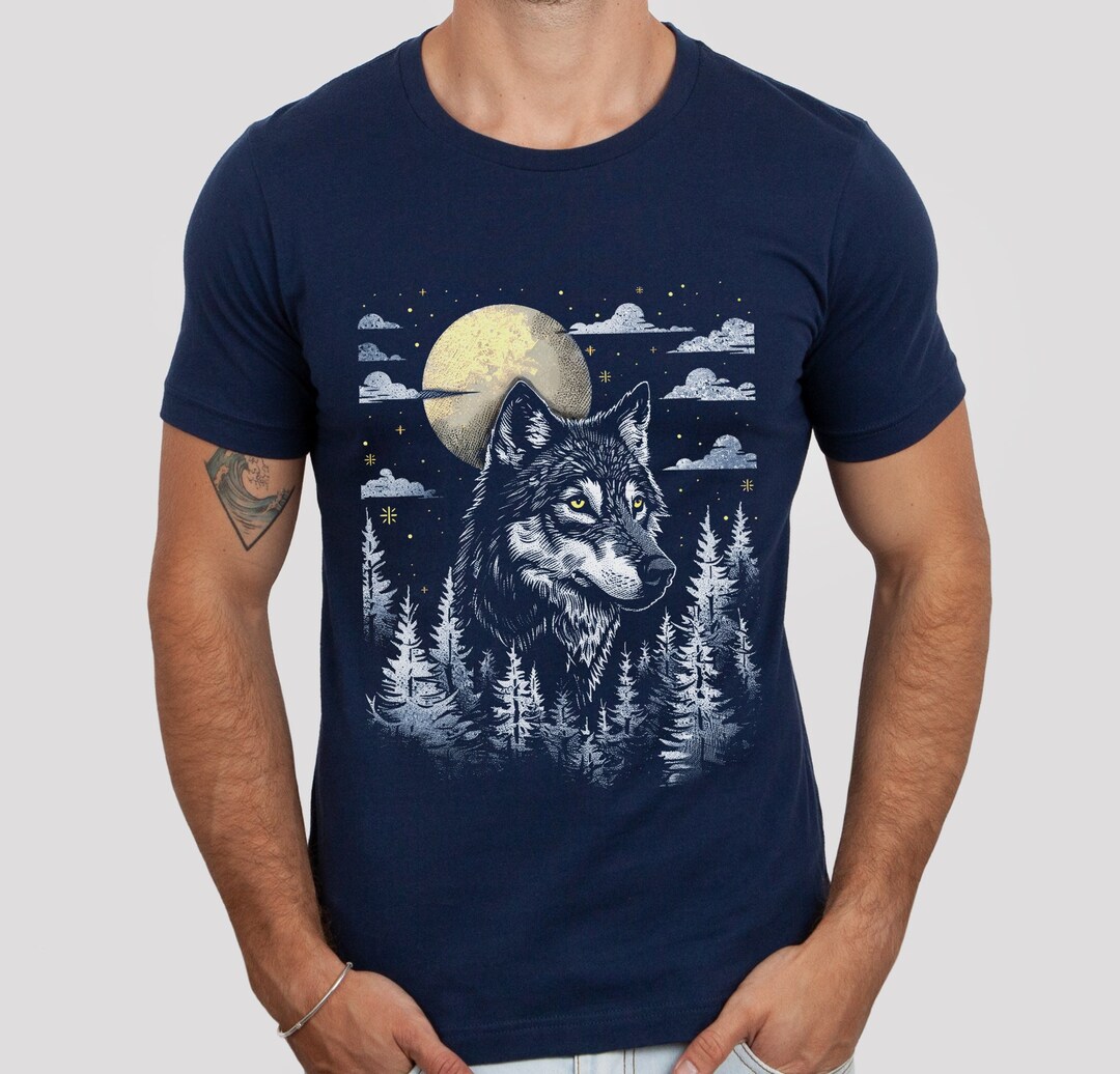Woodland Wolf Block Print Style Shirt Wolf Shirt Wolf Lover Shirt Wolf ...