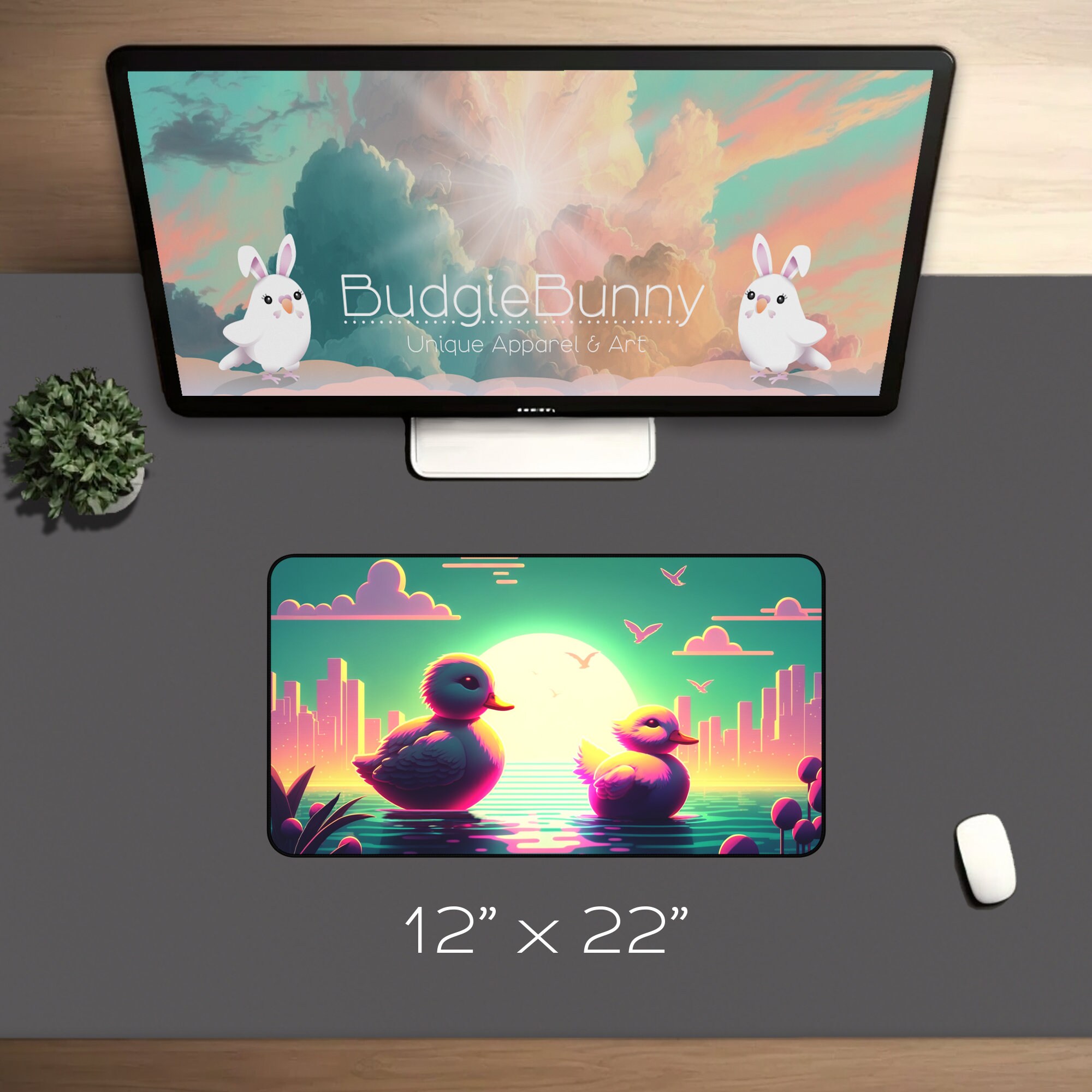 Retrowave Ducks Desk Mat Synthwave Futuristic Vibrant Colors Duck Lover ...