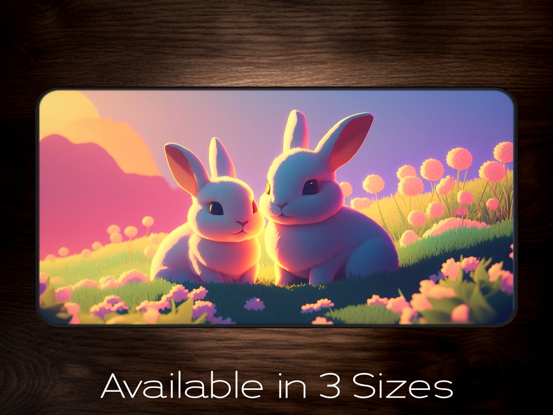 Adorable Bunnies Desk Mat Vibrant Colors Bunny Desk Mat Bunny Lover ...