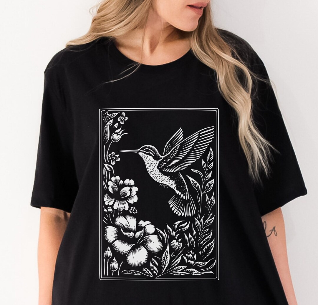 Block Print Style Hummingbird Shirt Floral Shirt Hummingbird Shirt ...