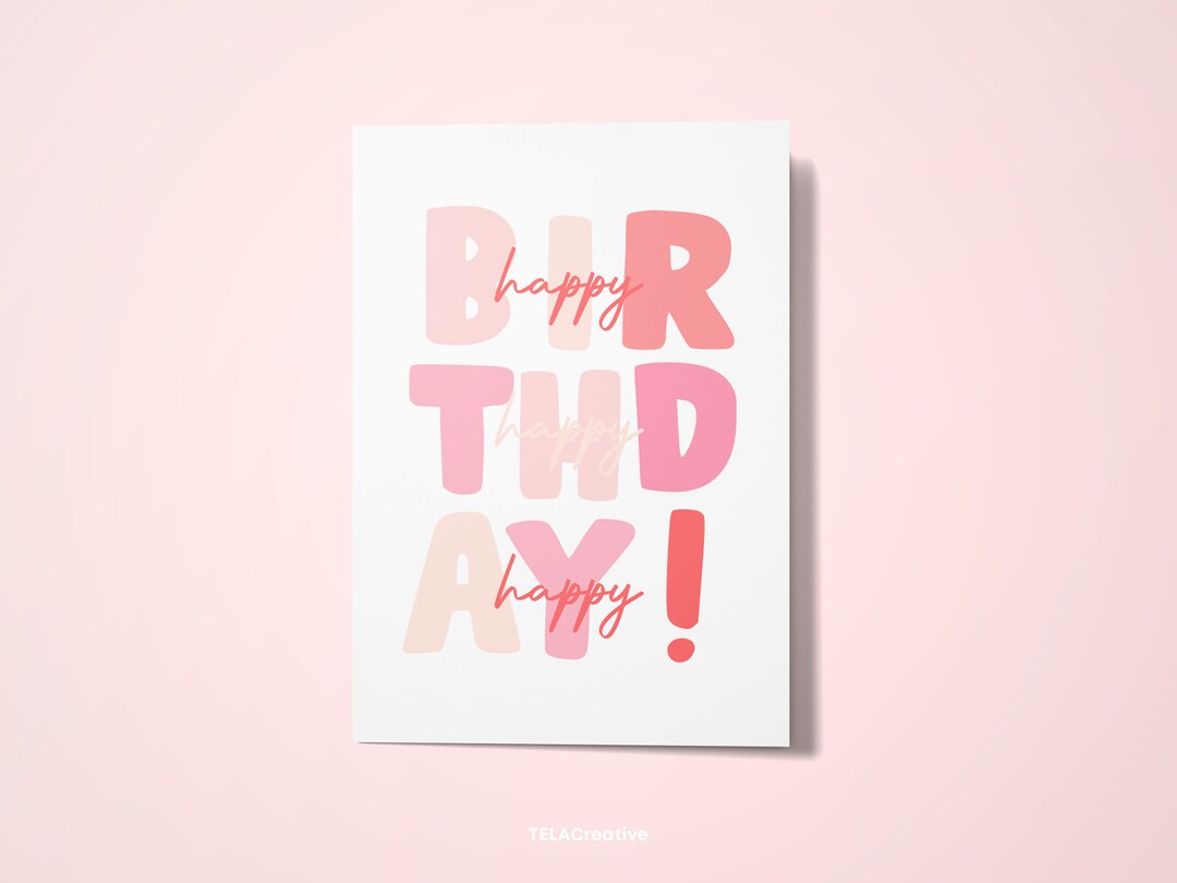 Printable Birthday Card for Kid, Pink Birthday Card, Cute Girl Birthday ...