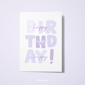 Printable Birthday Card for Kid, Purple Birthday Card, Cute Birthday ...