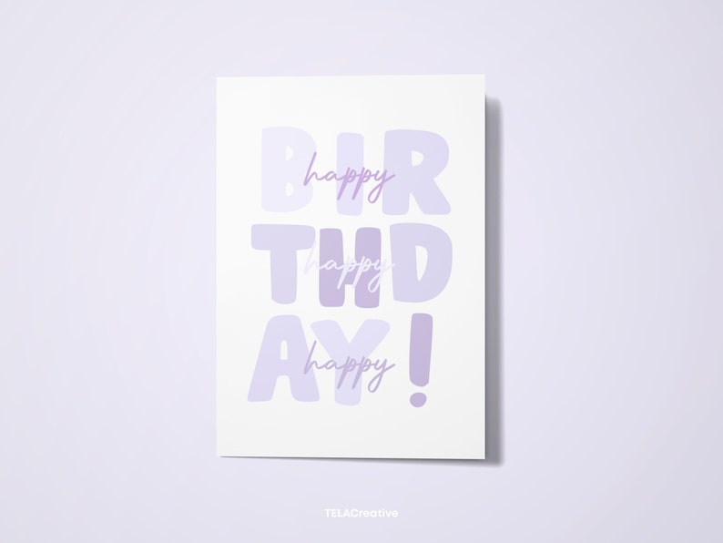 Printable Birthday Card for Kid, Purple Birthday Card, Cute Birthday ...