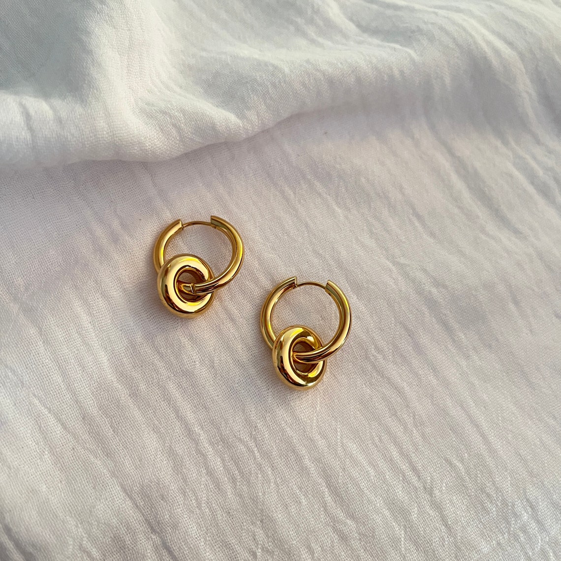 Double ring earrings, gold plated stainless steel 5 microns 14 k - Etsy France