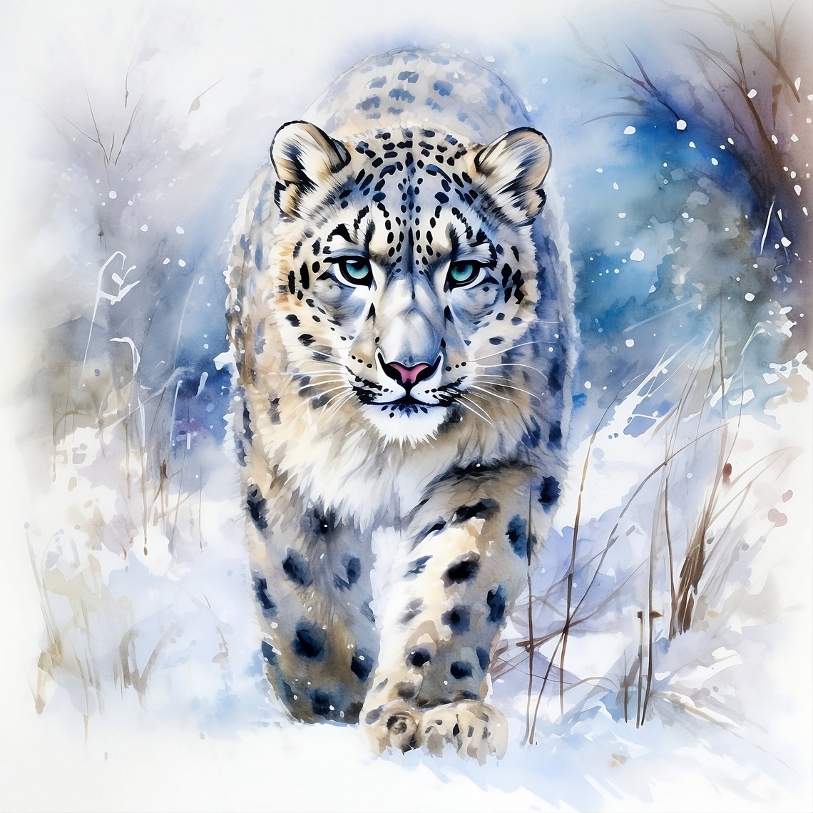 Snow Leopard Watercolour Printable, Digital Download, Clip Art - Etsy