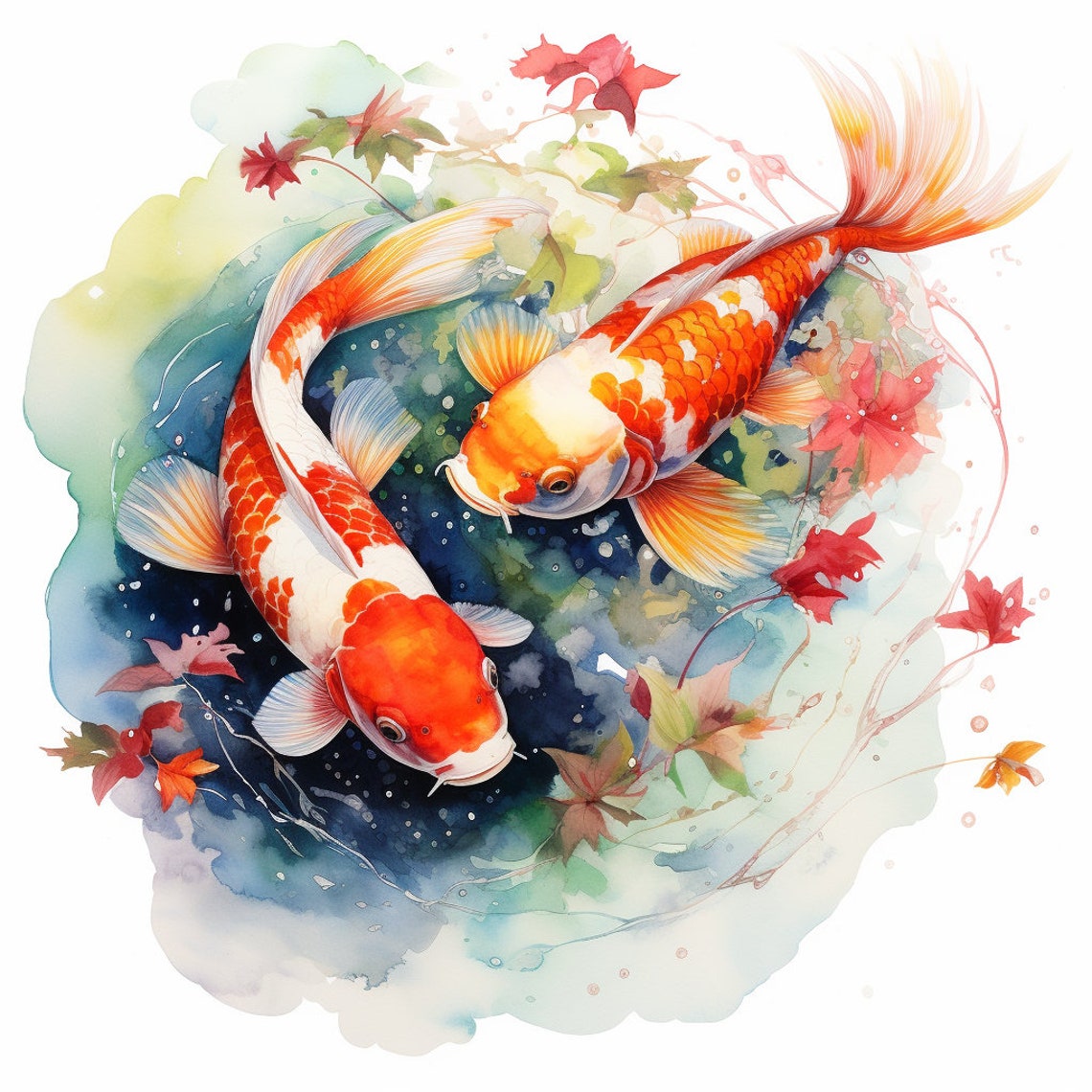 Koi Carp Printable, Digital Download, Clip Art, Watercolour, Painting ...