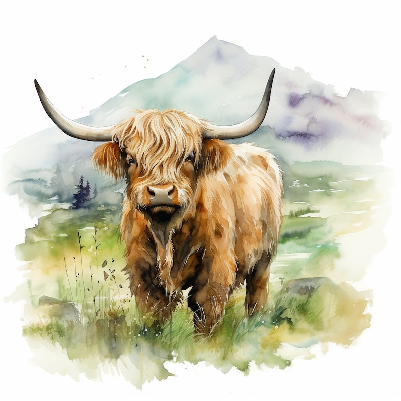Highland Cow Watercolour, Printable, Digital Download, Painting, Print ...