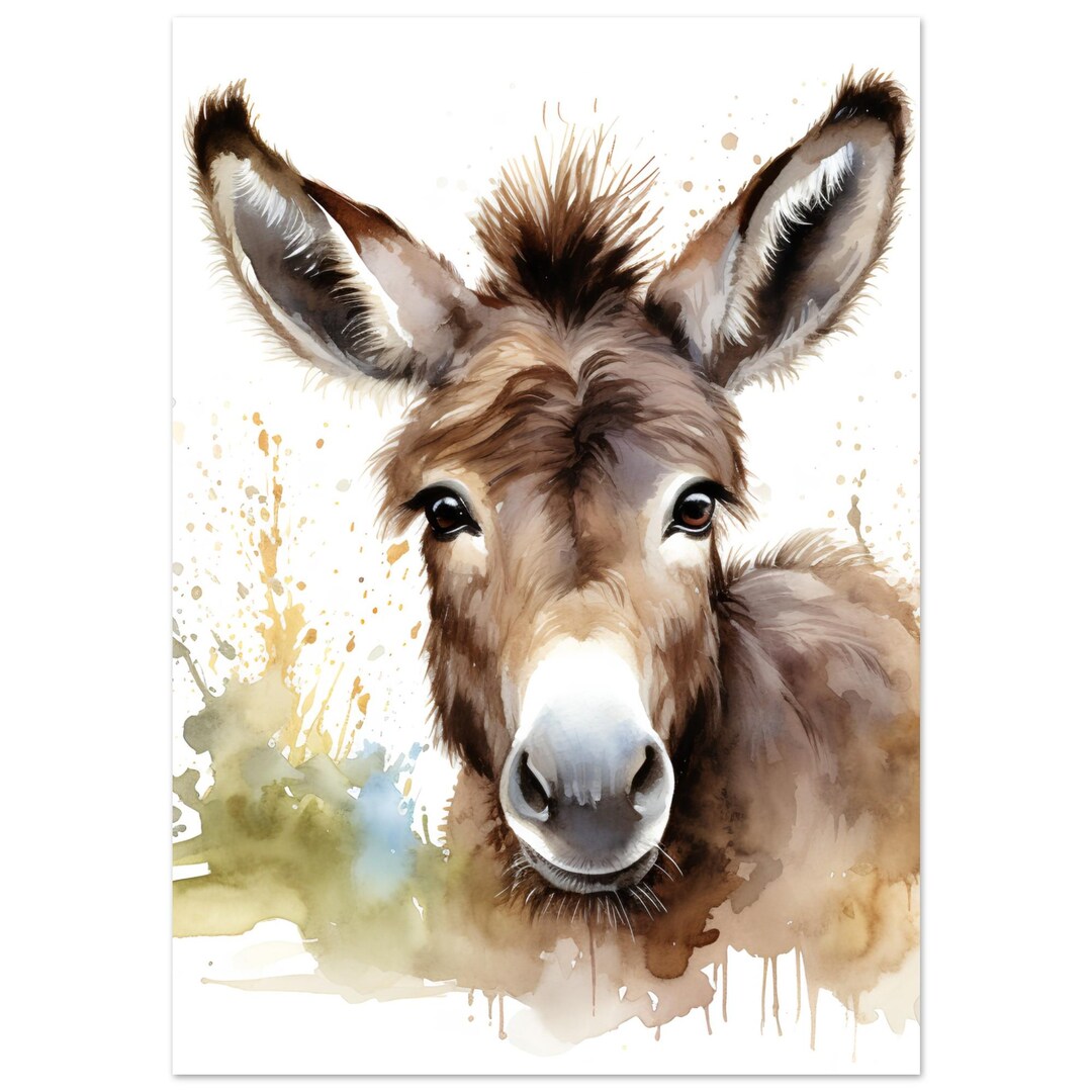 Donkey Watercolour Print - Adorable - Etsy