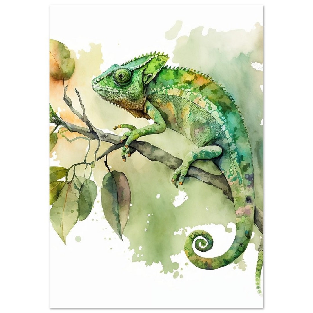 Chameleon Watercolour Print - Etsy