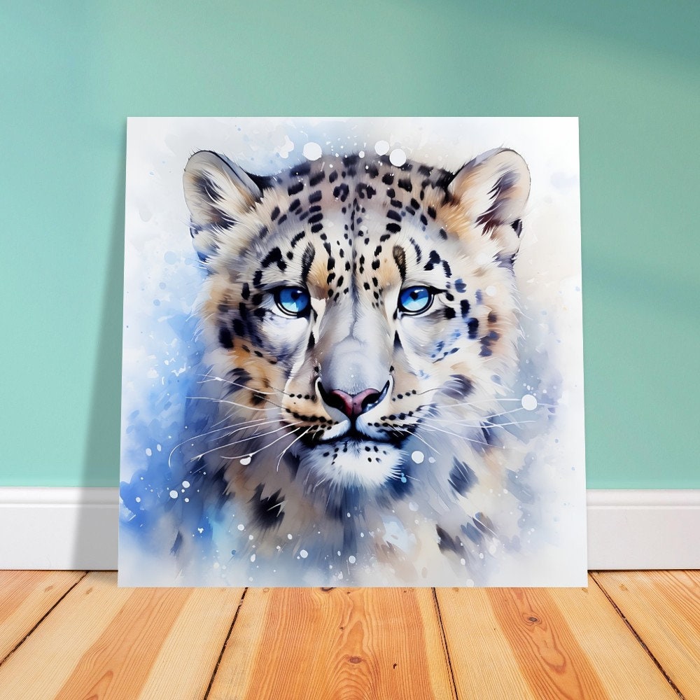 Snow Leopard Watercolour. Blue Eyes Painting, Print, Poster, Picture ...